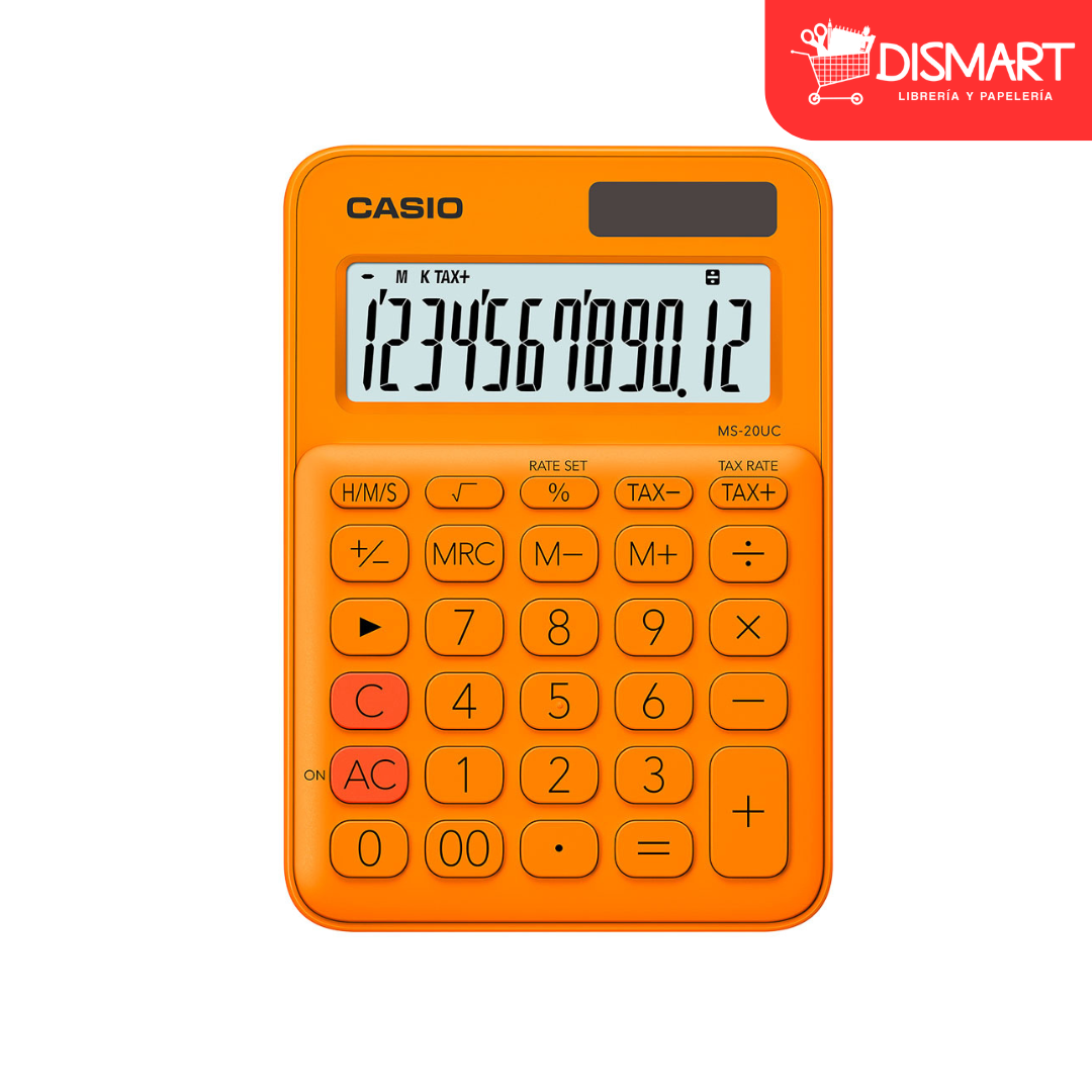 Calculadora de escritorio casio ms-20uc-rg 12 digitos naranja – Dismart GT | Libreria y Papeleria